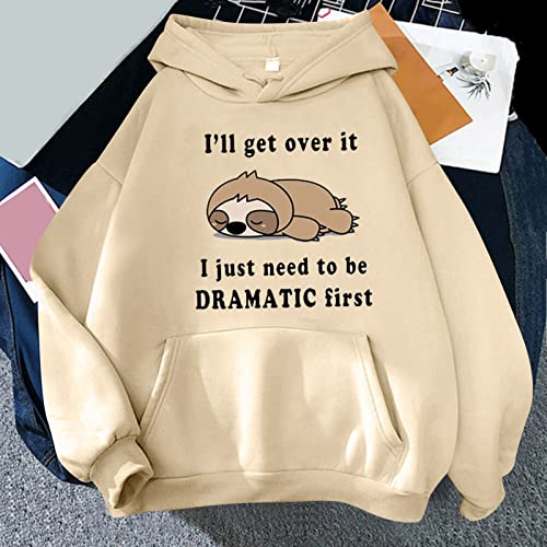 IHGFTRTH Womens Cute Sweatshirts Print Long Sleeve Hoodie Pullover Tops Women, girls clothes,1 dollar stuff,returned items for sale,senior discount for prime membership Khaki