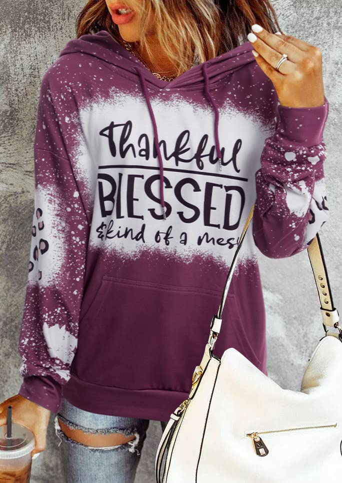 TAOHONG thankful blessed kind of a mess sweatshirts Purple Red