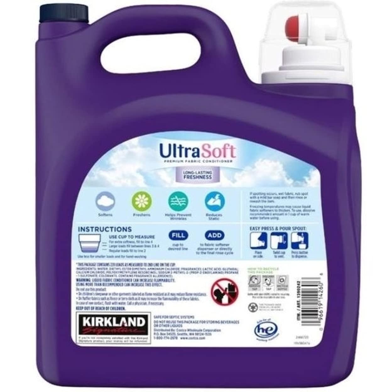 Kirkland Signature Ultra Soft Fabric Softener, Lavender, 220 loads, 187 fl oz