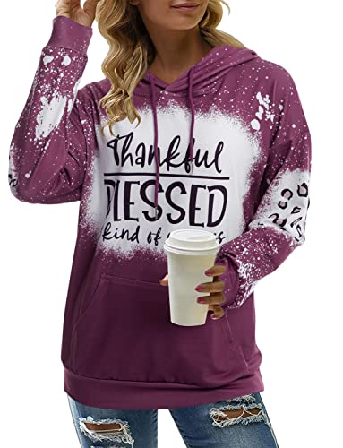 TAOHONG thankful blessed kind of a mess sweatshirts Purple Red