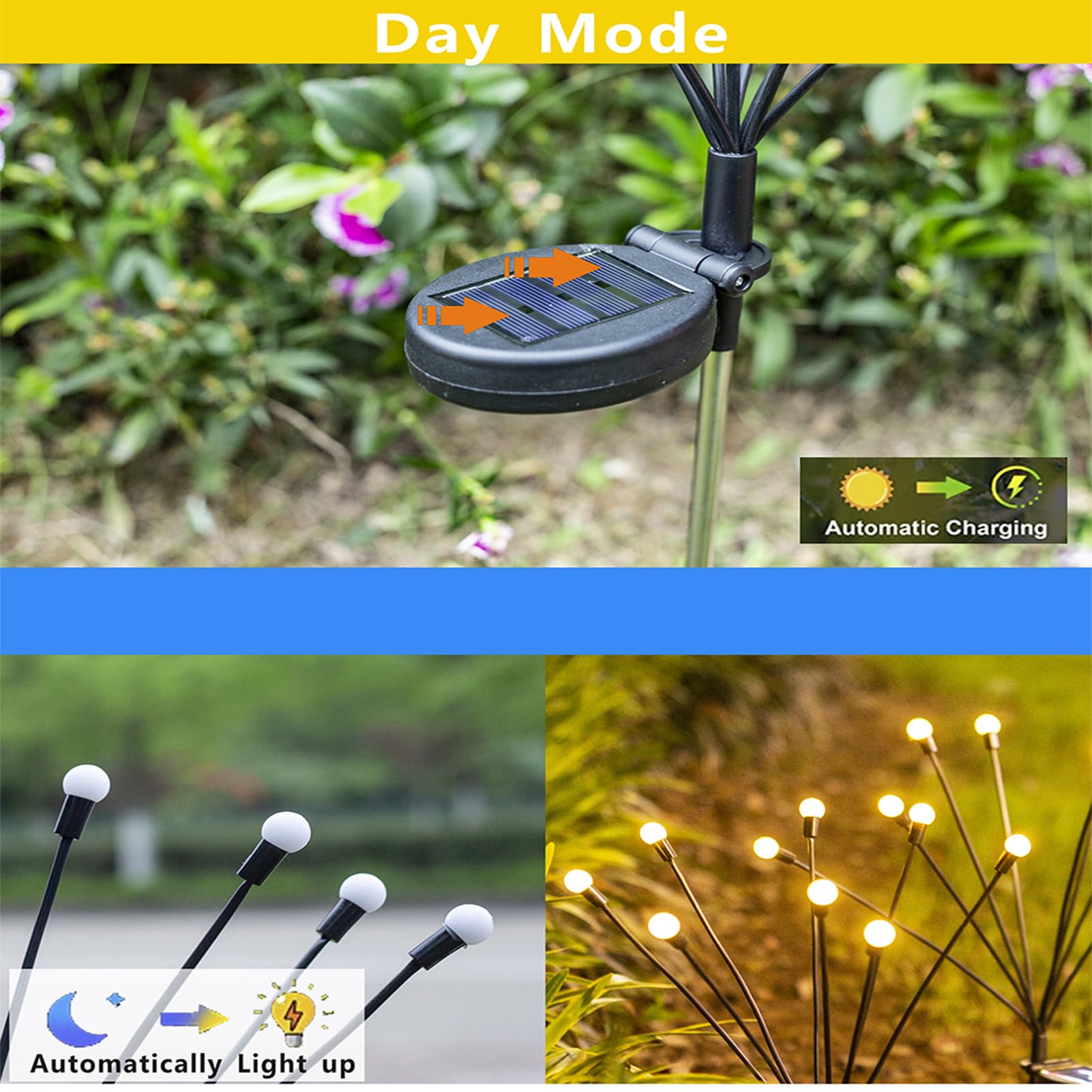 Phreewill Solar Garden Lights,Solar Swaying Light, Sway by Wind, Solar Outdoor Lights, Yard Patio Pathway Decoration, High Flexibility Iron Wire & Heavy Bulb Base, Warm White(4 Pack)