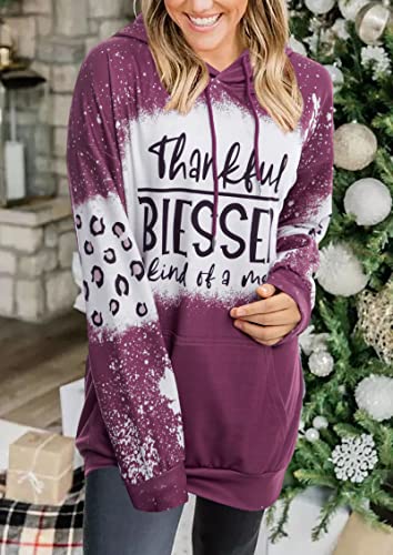 TAOHONG thankful blessed kind of a mess sweatshirts Purple Red