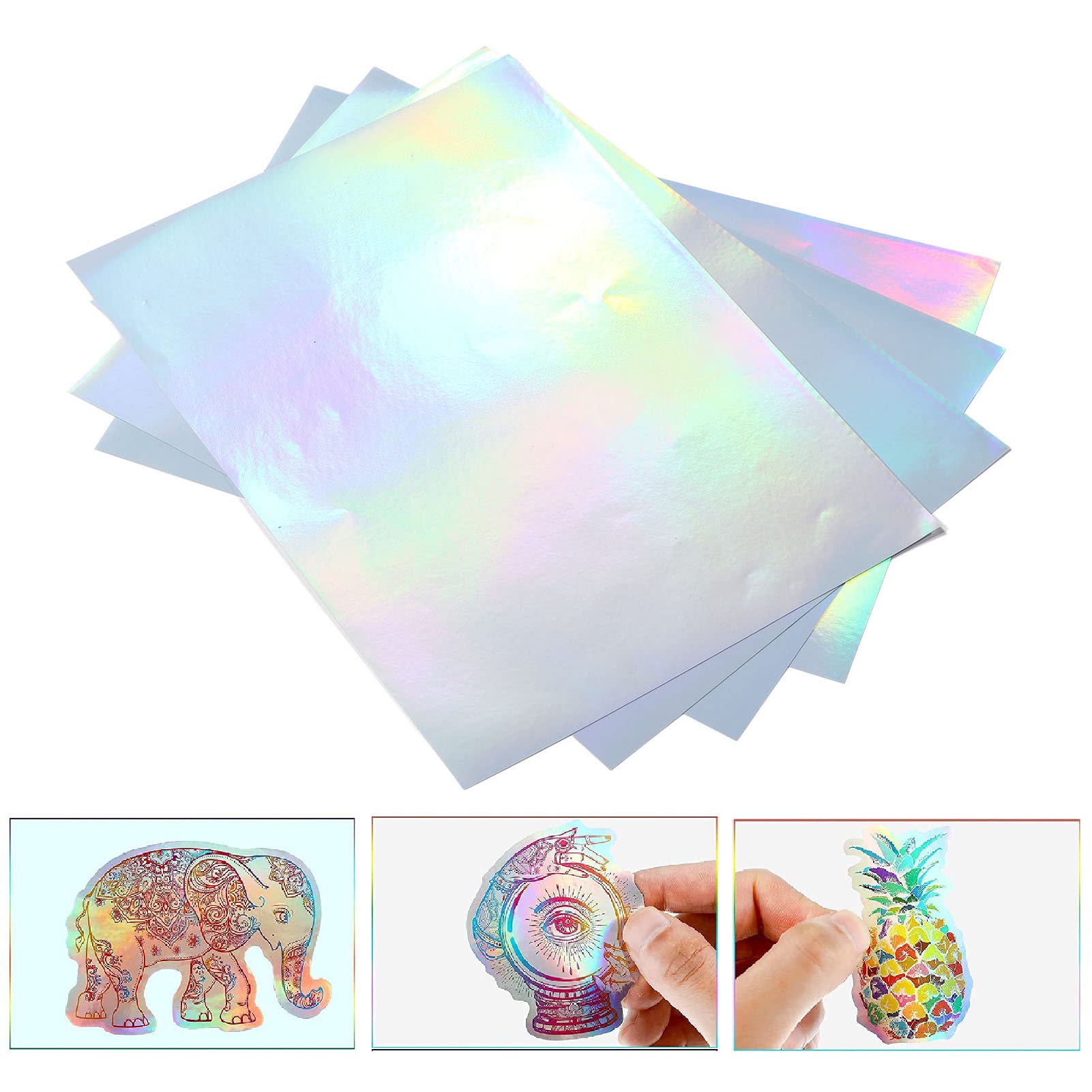 22 Sheets A4 Inkjet Adhesive Printing Paper Printable Holographic Sticker Paper Waterproof Dry Scratch Resistant Inkjet Laser Printer Holographic Stick Adhesive Paper