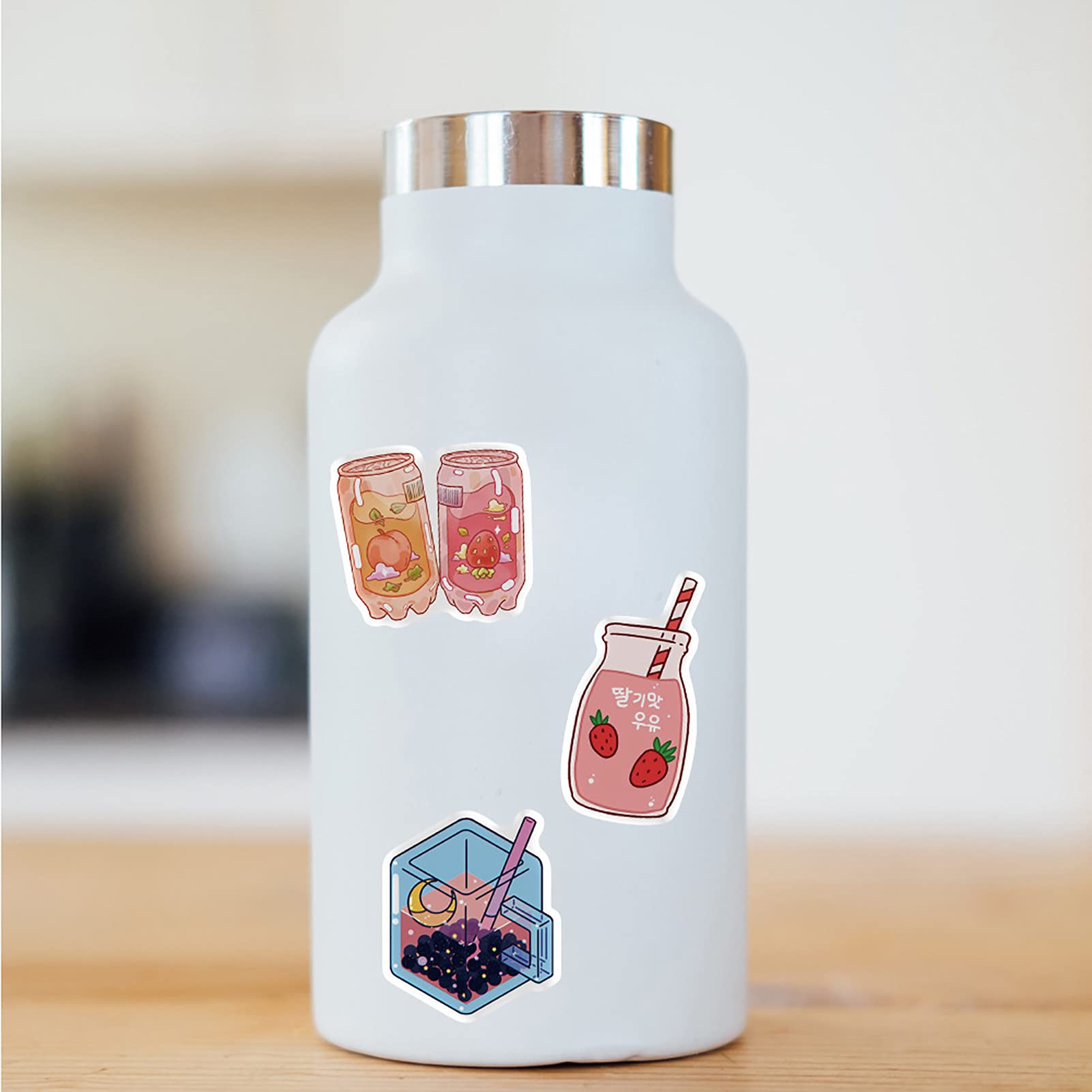 prettDliJUN Decorative Wall Art, 50PcsBag Beverage Stickers Water-Proof Cute Pink Blue PVC Vinyl Sticker, 2