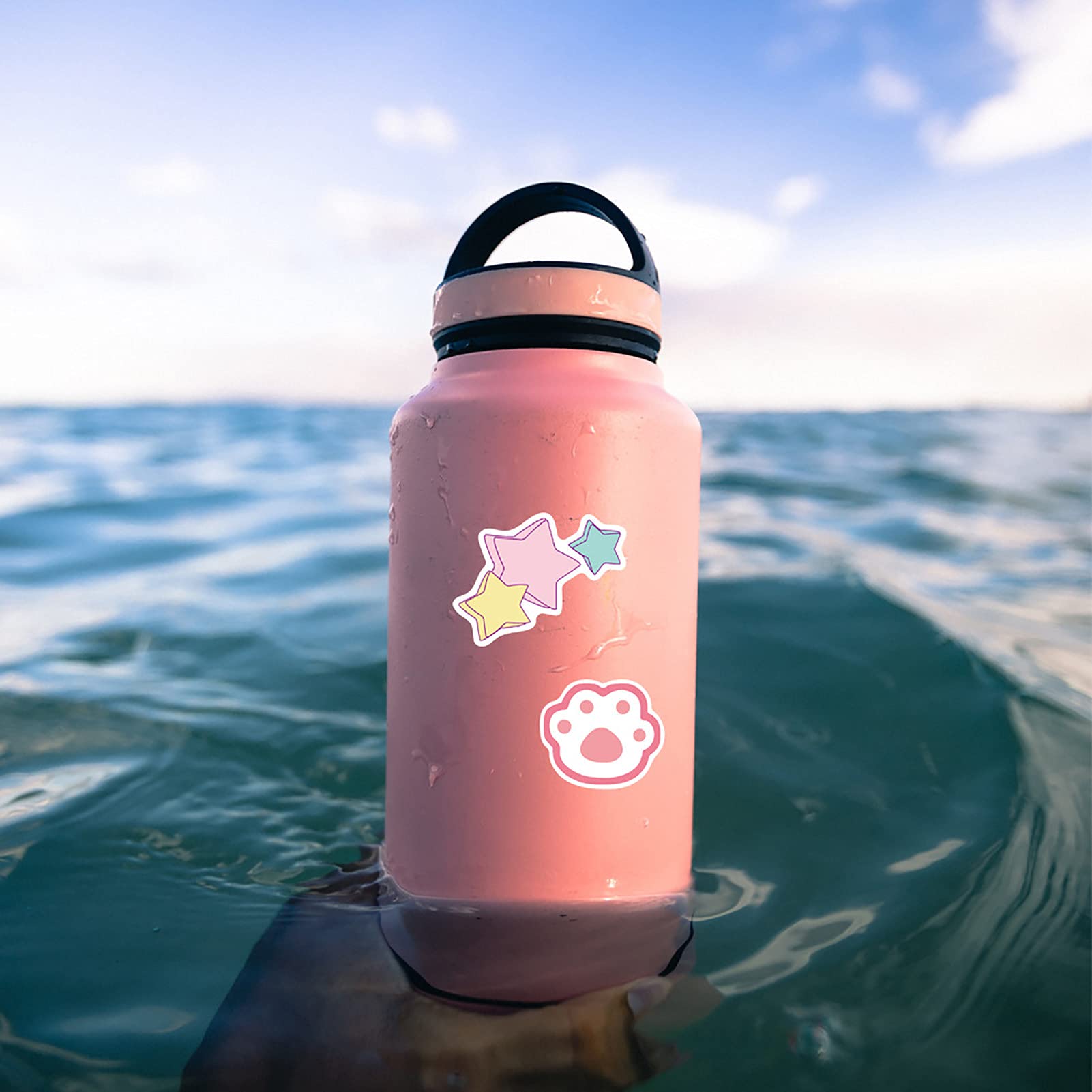 prettDliJUN Decorative Wall Art, 50PcsBag Beverage Stickers Water-Proof Cute Pink Blue PVC Vinyl Sticker, 2