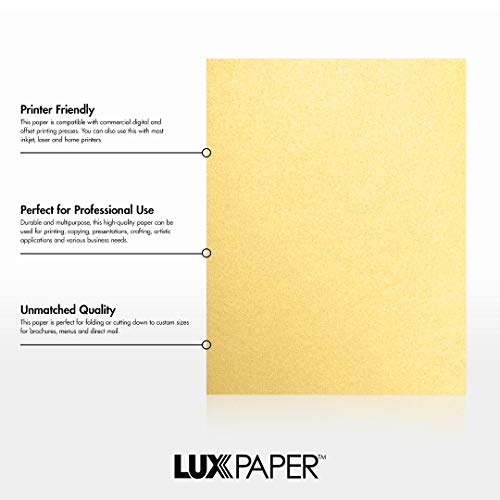 LUXPaper 8.5” x 11” Paper for Crafts and Printing in 80lb. Gold Metallic, Scrapbook and Office Supplies, 50 Pack (Gold)