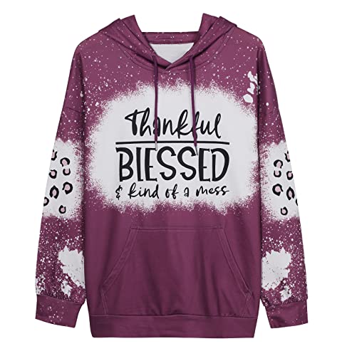 TAOHONG thankful blessed kind of a mess sweatshirts Purple Red