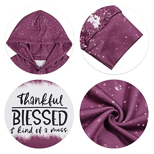 TAOHONG thankful blessed kind of a mess sweatshirts Purple Red