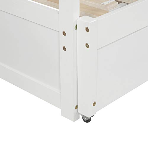 RUNWON Twin to King Extendable Daybed with Trundle,Wooden Platform Bed Furniture for Bedroom