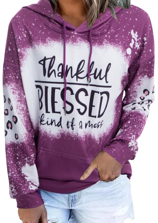 TAOHONG thankful blessed kind of a mess sweatshirts Purple Red