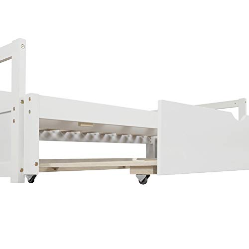 RUNWON Twin to King Extendable Daybed with Trundle,Wooden Platform Bed Furniture for Bedroom