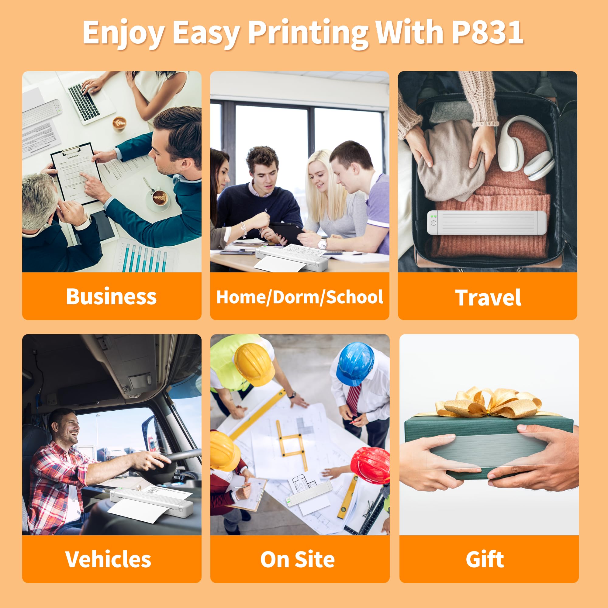 Itari P831 Portable Printers Wireless for Travel, Bluetooth Thermal Transfer Printer, Compact Inkless Printer with 200 Sheets 8.5x11 US Letter Copy Paper…