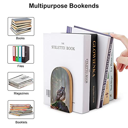 Nudquio Eurasian Eagle Owl Wooden Shelves Bookends Desktop Book Stand Book Ends Books Holder for Library School Home Office Study Bedroom Decoration(Logs), One Size