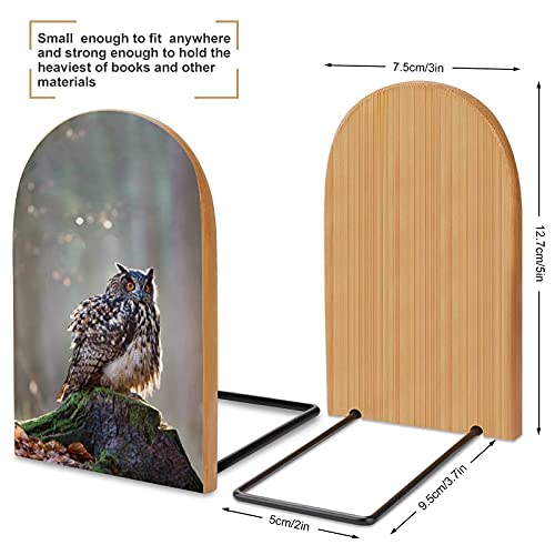 Nudquio Eurasian Eagle Owl Wooden Shelves Bookends Desktop Book Stand Book Ends Books Holder for Library School Home Office Study Bedroom Decoration(Logs), One Size