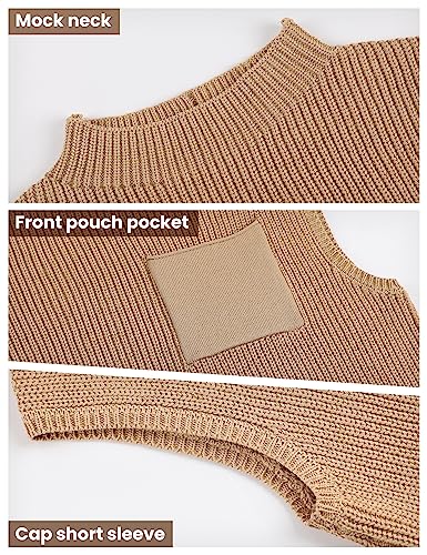 Lentta Women's 2 Piece Sweater Sets Outfits Knit Pullover Tops High Waisted Pants with Pockets(Khaki-L)