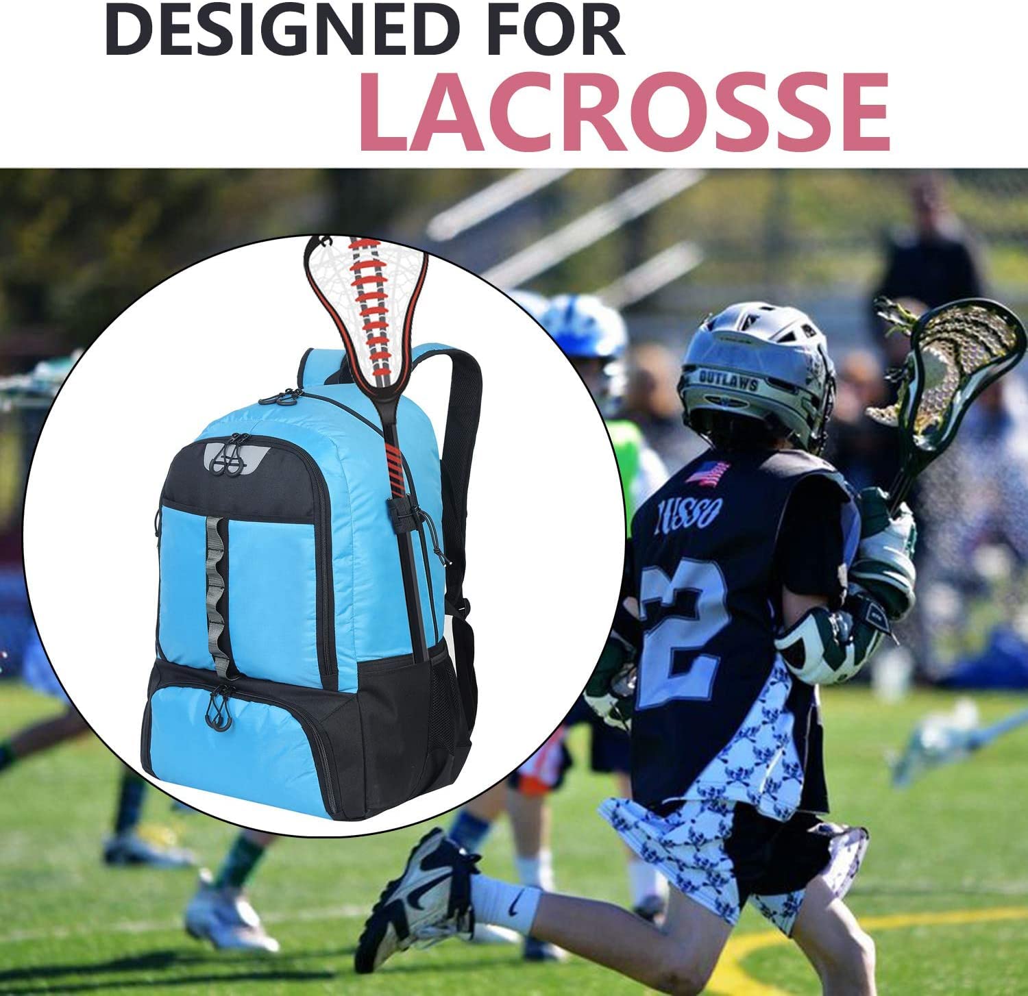 G GATRIAL Extra Large Lacrosse Bag Backpack-20/23 Inch Lacrosse Backpack Holds All Lacrosse or Field Hockey Equipment-Two Stick Holders and Separate Cleats Compartment