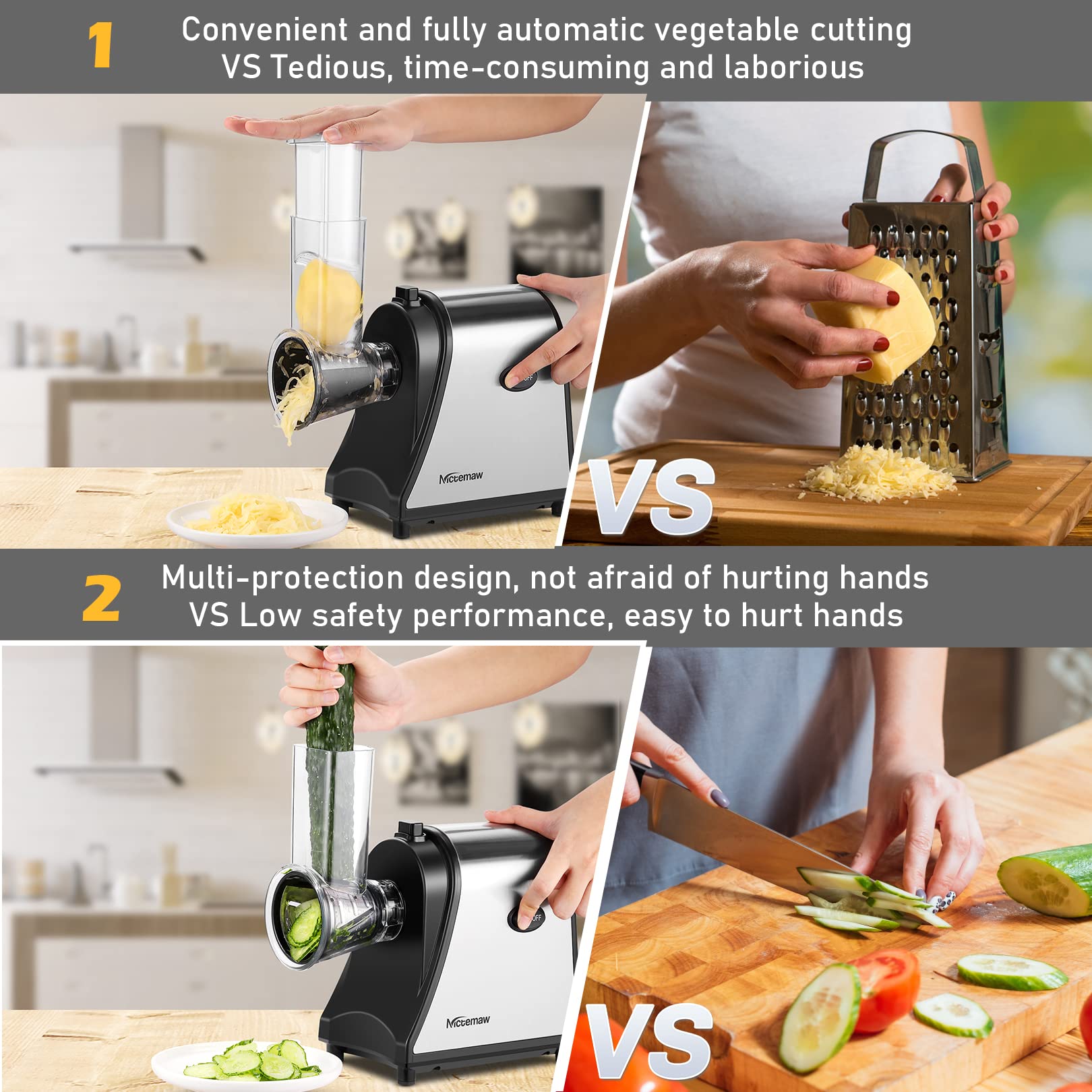 Homdox Electric Cheese Grater, Salad Maker, 250W with 5 Stainless Steel Attachments