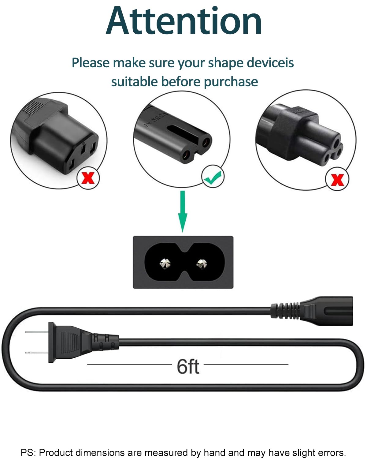 AC Power Cord for Cooluli, RCA, AstroAI, Frigidaire Mini Fridge Replacement Universal 2 Prong Power Cable 6 Feet