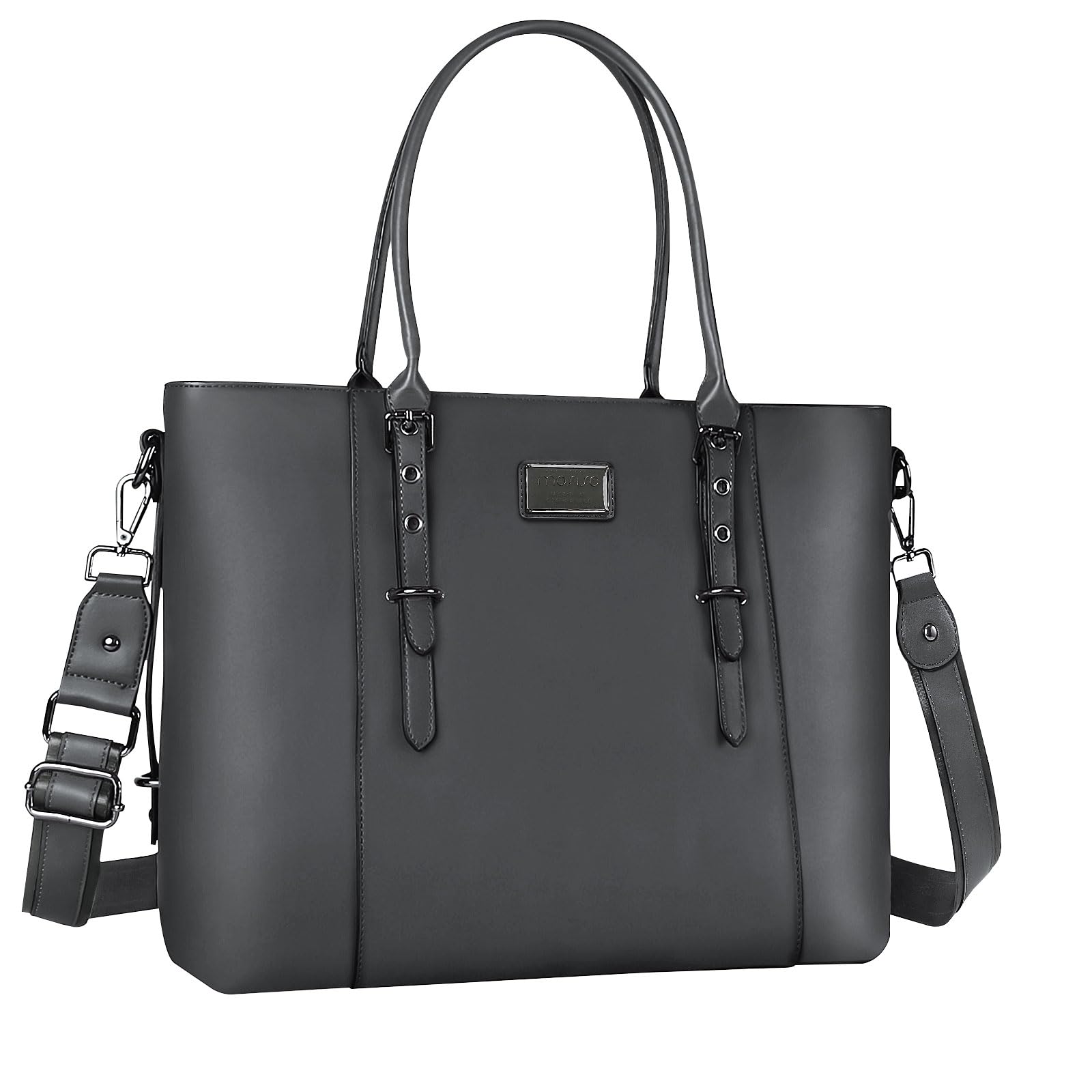 MOSISO PU Leather Laptop Tote Bag for Women (13-13.3 inch), Waterproof Large Capacity Business Work Briefcase Shoulder Laptop Bag, Gray