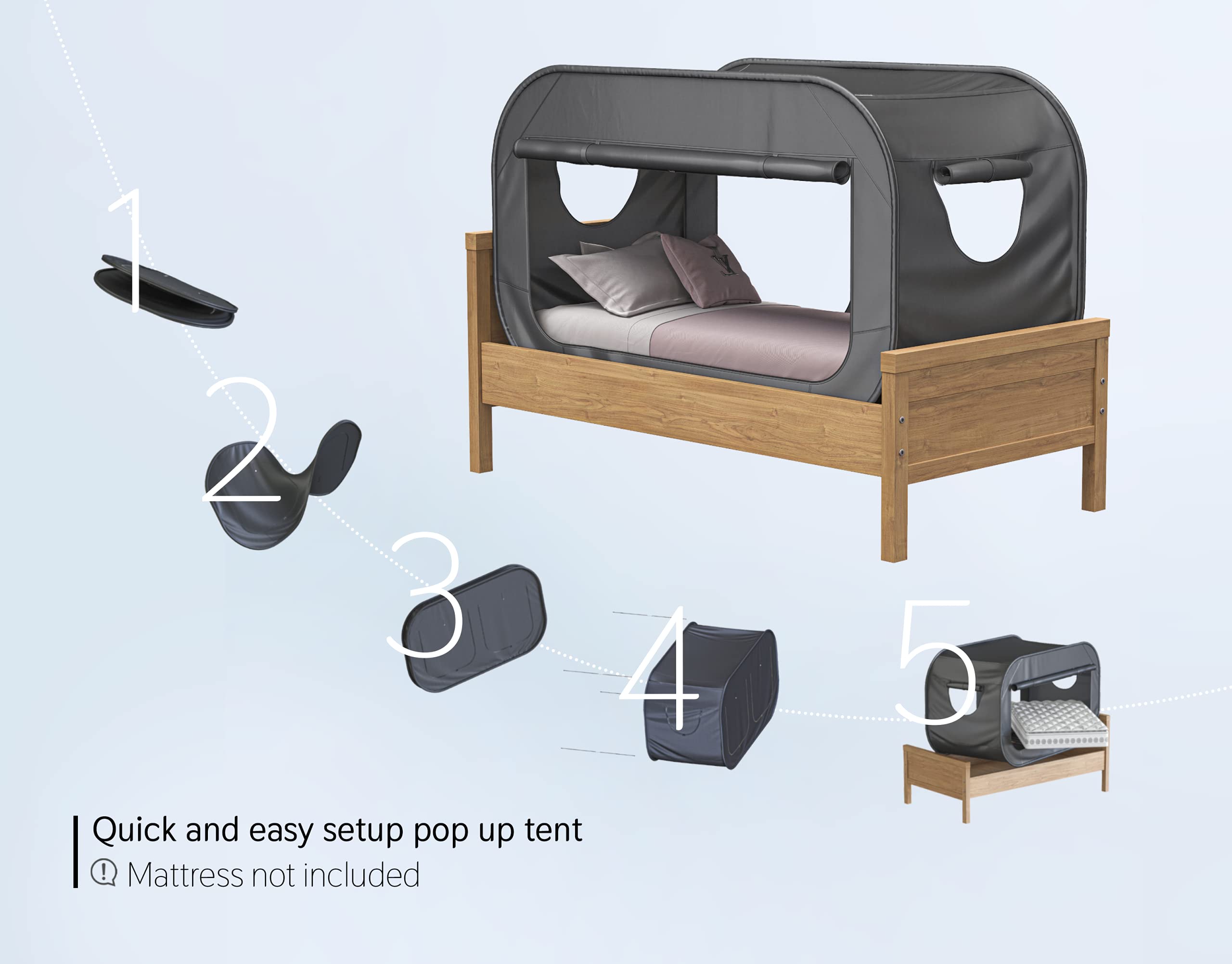 Skywin Bed Tent Twin - Pop Up Privacy Tent for Twin Bed, Collapsible, Breathable, Light Reducing Pongee Bed Canopy for Warm and Cozy Night, Black For 1 Person