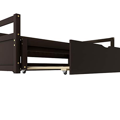 RUNWON Twin to King Extendable Daybed with Trundle,Wooden Platform Bed Furniture for Bedroom