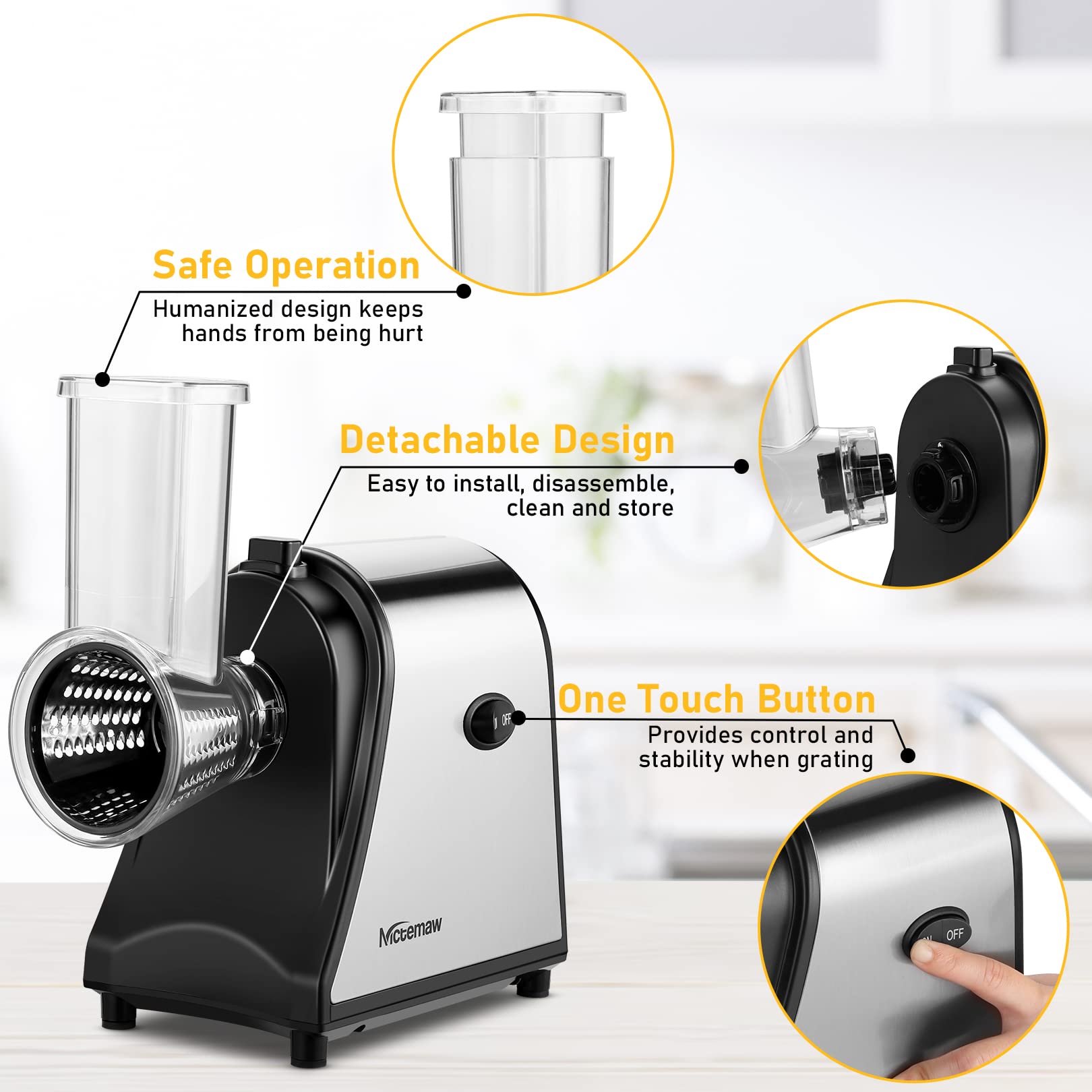 Homdox Electric Cheese Grater, Salad Maker, 250W with 5 Stainless Steel Attachments