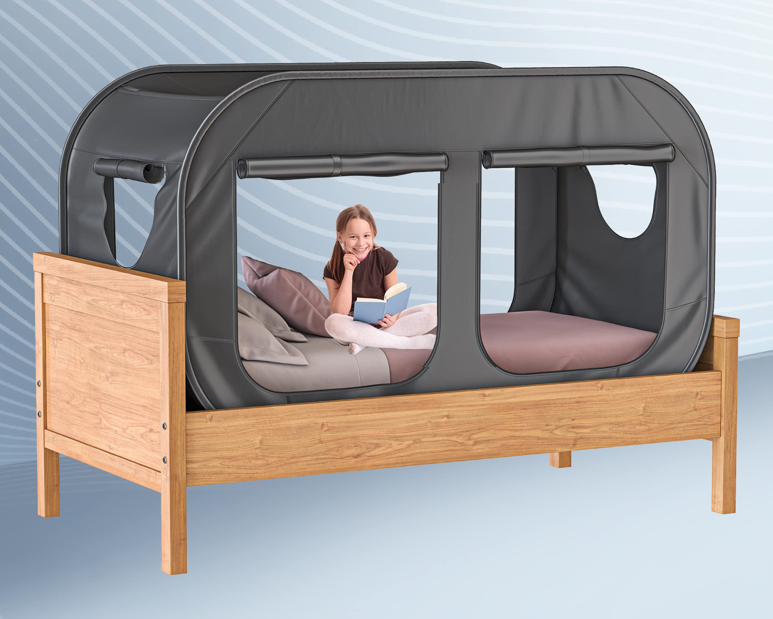 Skywin Bed Tent Twin - Pop Up Privacy Tent for Twin Bed, Collapsible, Breathable, Light Reducing Pongee Bed Canopy for Warm and Cozy Night, Black For 1 Person