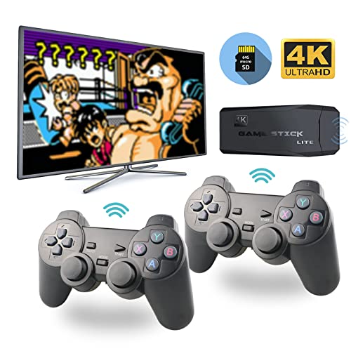 Joorniao Wireless Retro Game Console, Built in 10000+ Games, 9Emulators, Plug & Play Video Game Stick 4K HDMI Output for TV with Dual 2.4G Wireless Controllers Birthday Gifts for Boys&Girls(64G)