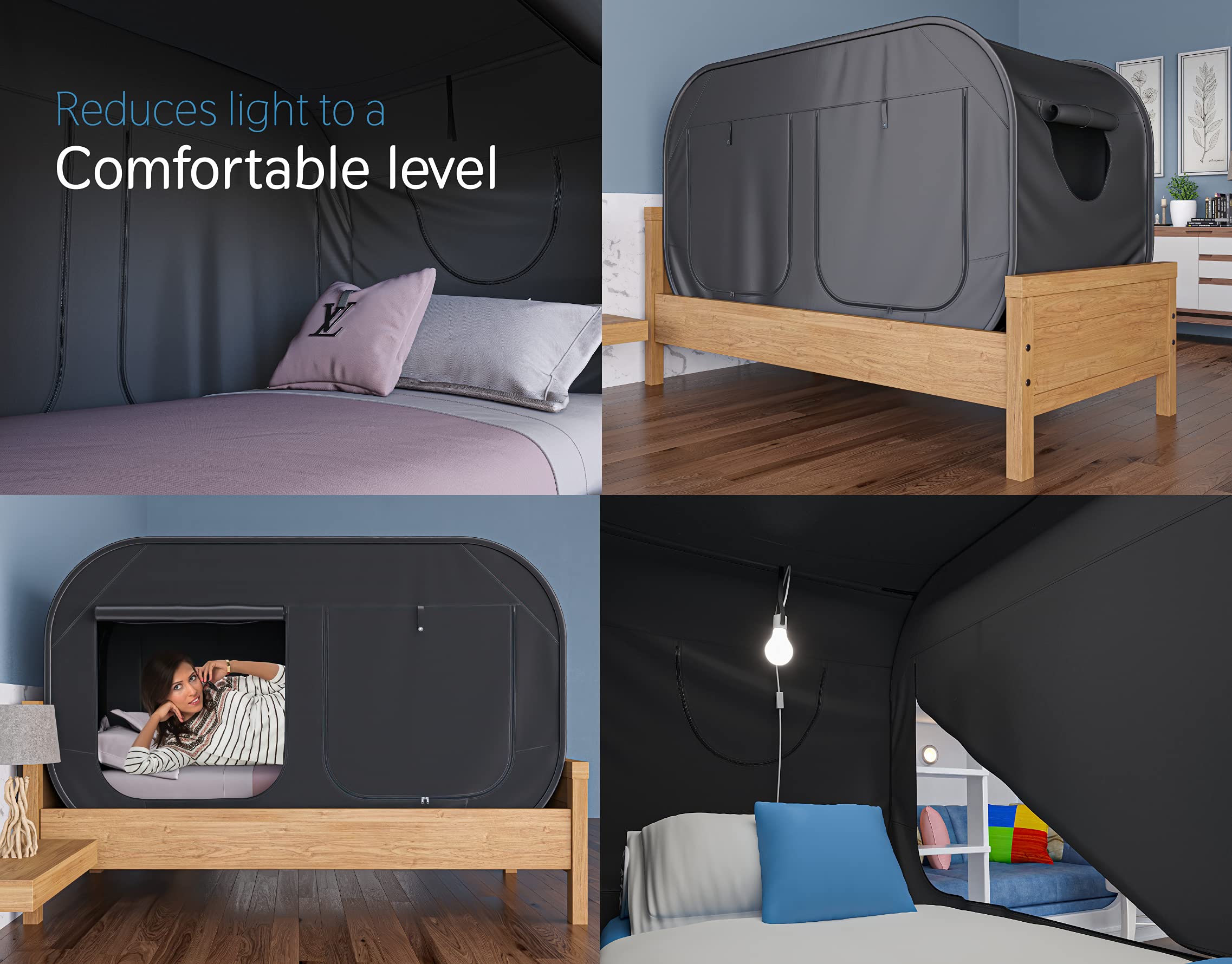 Skywin Bed Tent Twin - Pop Up Privacy Tent for Twin Bed, Collapsible, Breathable, Light Reducing Pongee Bed Canopy for Warm and Cozy Night, Black For 1 Person