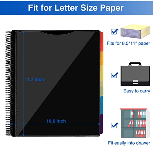 12 Pocket Project Organizer, Forvencer 1/6-cut Tab Binder Organizer with Sticky Labels, Multi Pocket Folder with Zipper Pouch, Folder Binder Spiral Pocket Organizer Folder Notebook, Letter Size, Black