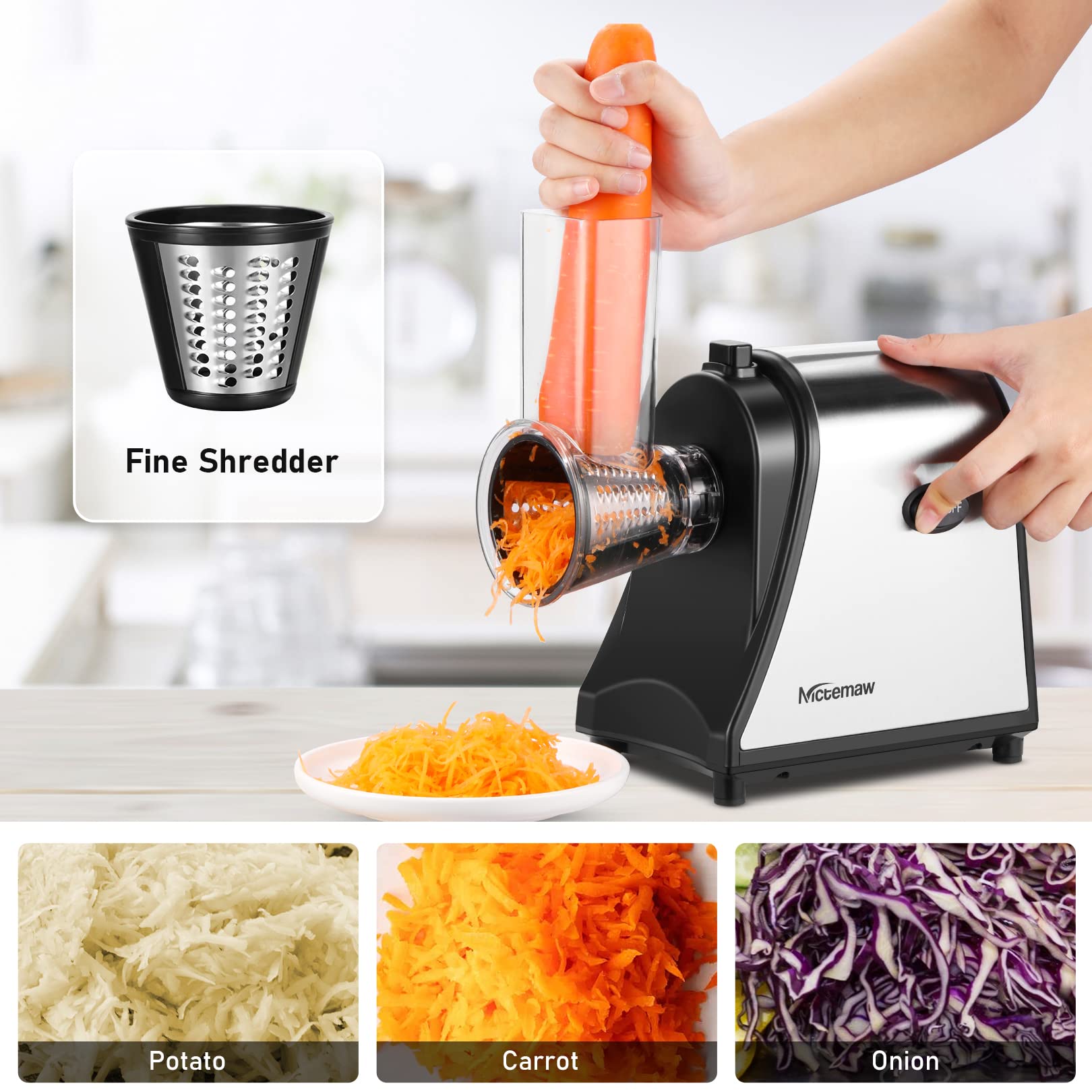 Homdox Electric Cheese Grater, Salad Maker, 250W with 5 Stainless Steel Attachments
