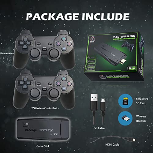Joorniao Wireless Retro Game Console, Built in 10000+ Games, 9Emulators, Plug & Play Video Game Stick 4K HDMI Output for TV with Dual 2.4G Wireless Controllers Birthday Gifts for Boys&Girls(64G)