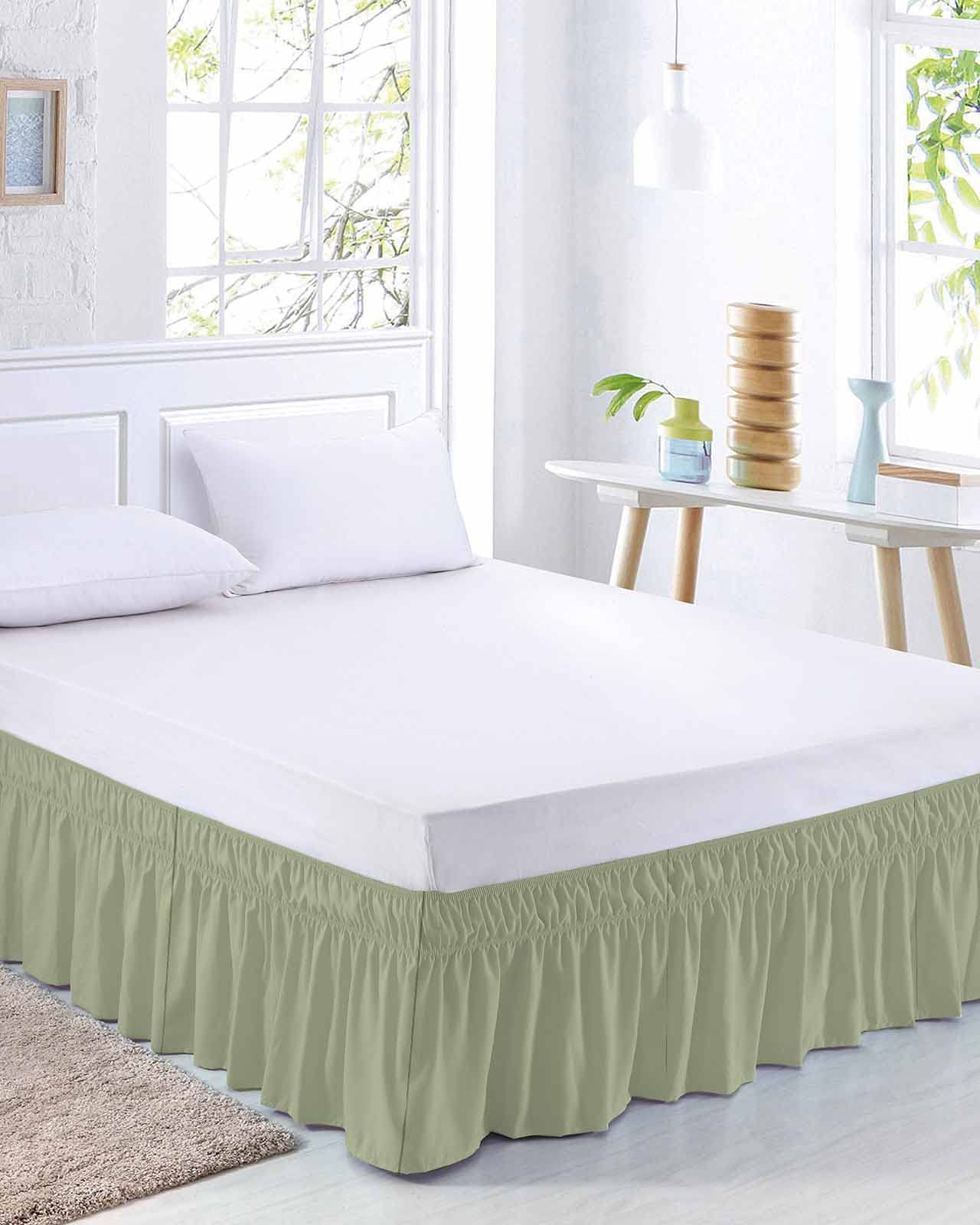 Sage Green Bed Skirt Cal King Size 16 Inch Drop, Adjustable & Elastic Wrap Around Bed Skirts Pleated Luxury Dust Ruffles for Twin Full Queen Cal King Base Bed, Abstract Modern Minimalist Soild Color
