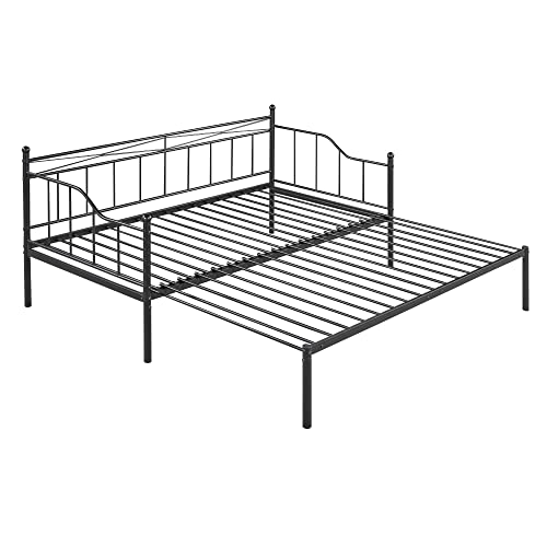 LostCat Twin Size Daybed Bed with Pop Up Trundle,Metal Bedframe with Safety Guardrails & Heavy Duty Steel Slat Support,for Kids Teens Adults.No Box Spring Needed,Black