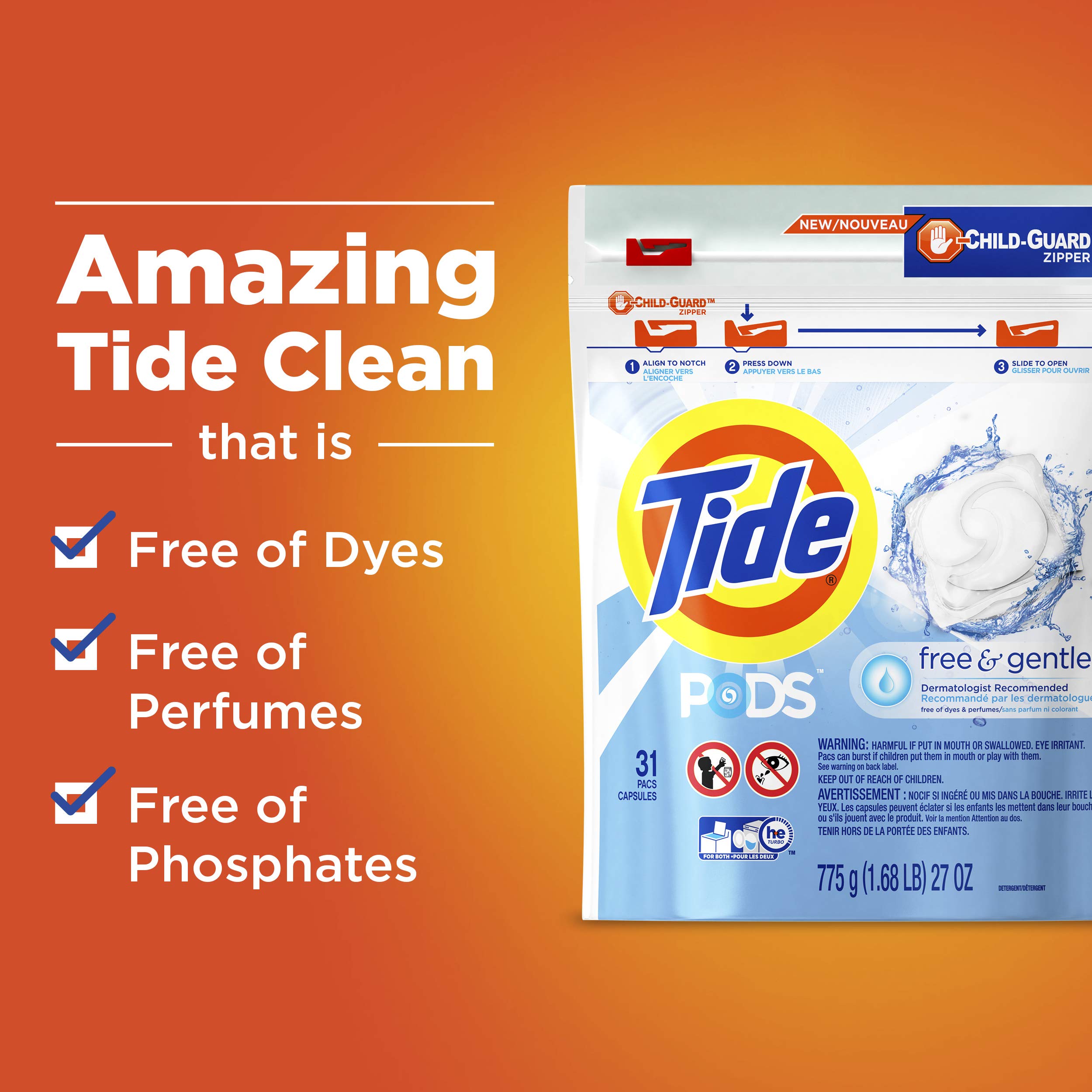 Tide PODS Free & Gentle Liquid Laundry Detergent Pacs, 35 count