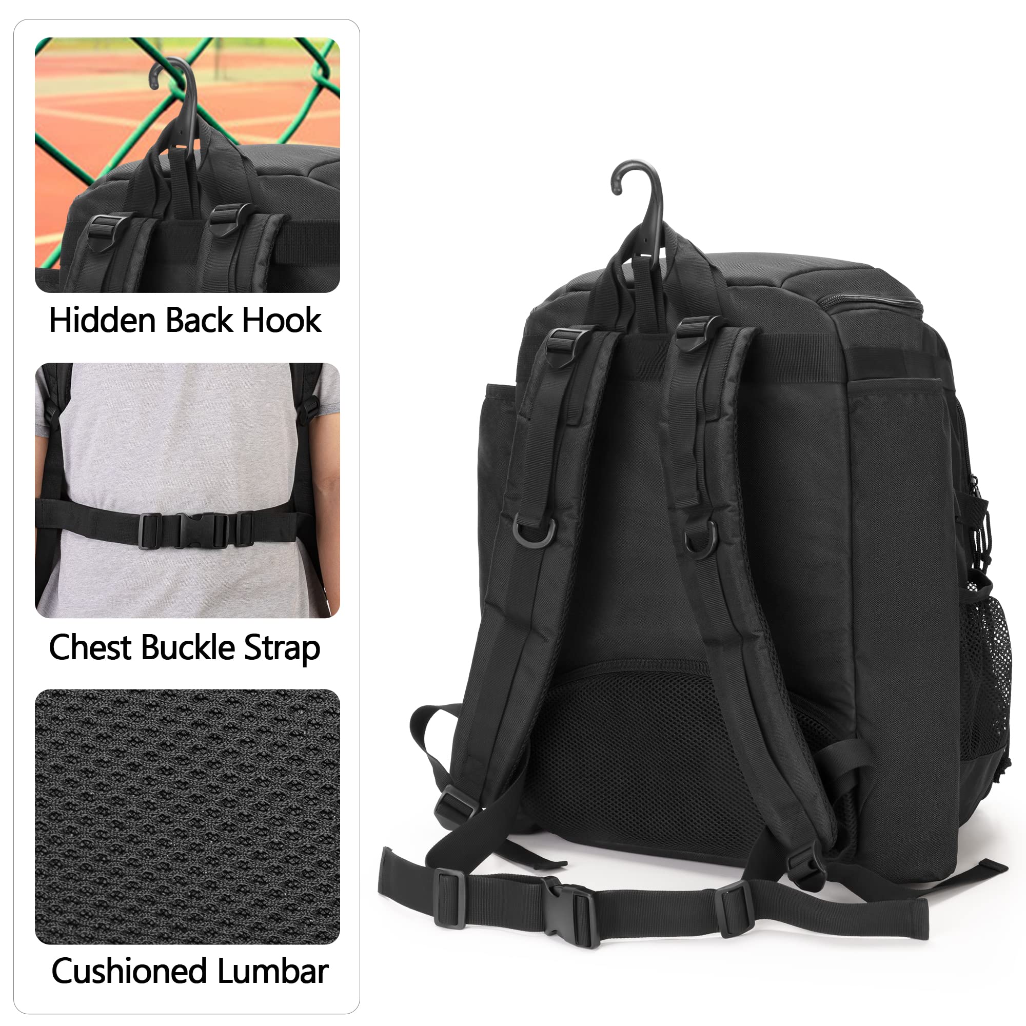 DSLEAF Baseball Backpack with 2 Bat Sleeves, Softball Bag with Vented Shoe Space and Multi Pockets for Adults (Patent Design)