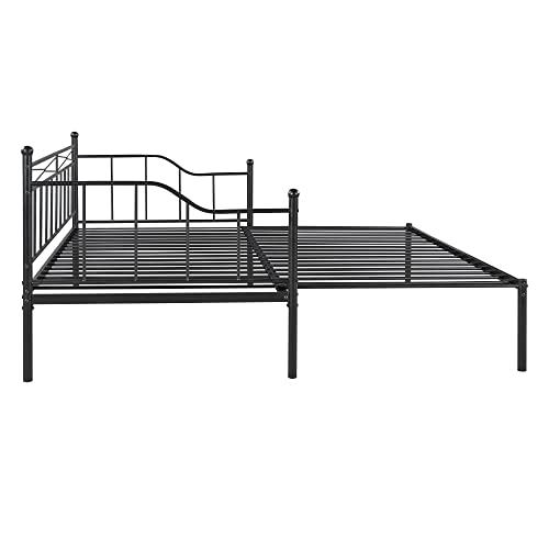 LostCat Twin Size Daybed Bed with Pop Up Trundle,Metal Bedframe with Safety Guardrails & Heavy Duty Steel Slat Support,for Kids Teens Adults.No Box Spring Needed,Black