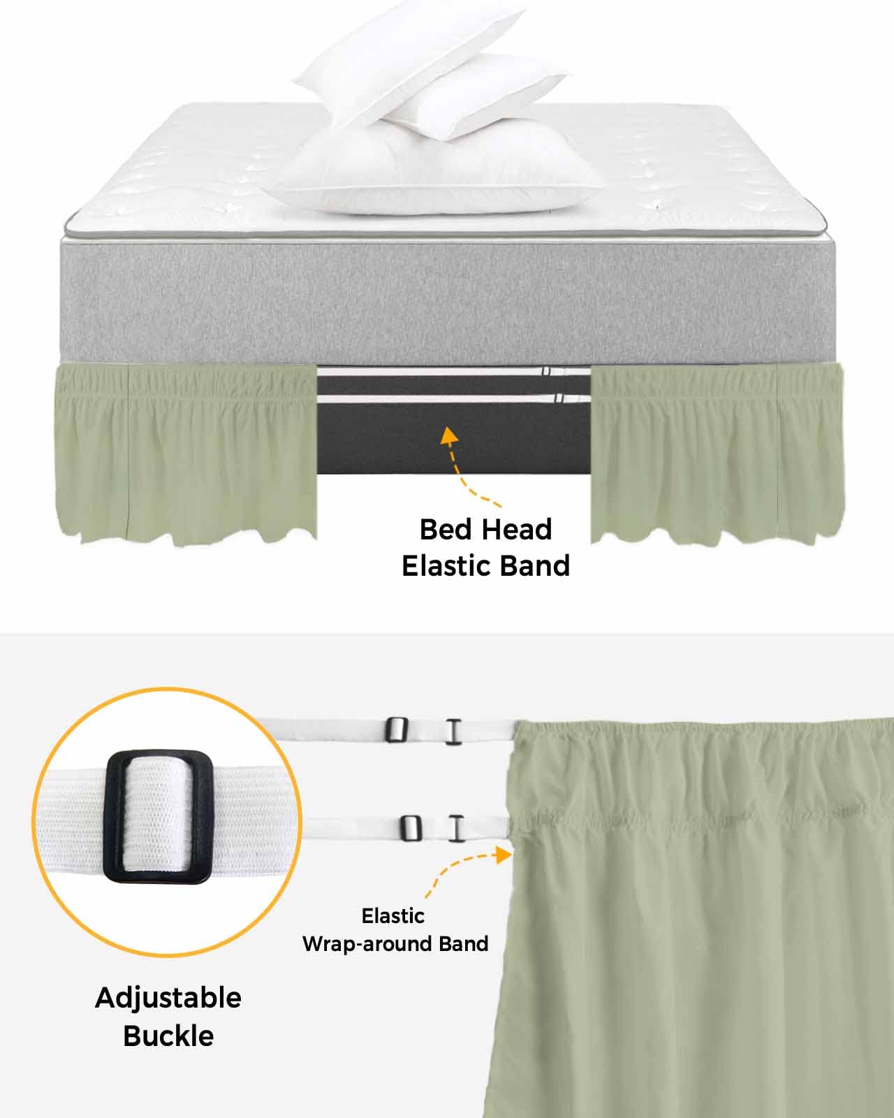 Sage Green Bed Skirt Cal King Size 16 Inch Drop, Adjustable & Elastic Wrap Around Bed Skirts Pleated Luxury Dust Ruffles for Twin Full Queen Cal King Base Bed, Abstract Modern Minimalist Soild Color