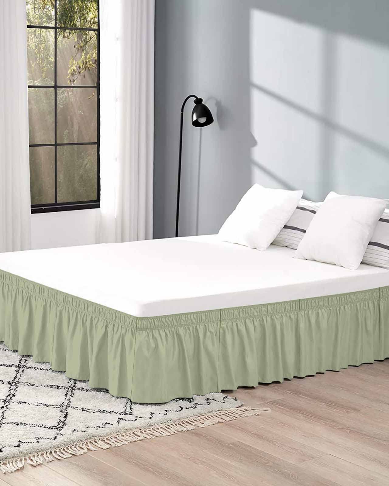 Sage Green Bed Skirt Cal King Size 16 Inch Drop, Adjustable & Elastic Wrap Around Bed Skirts Pleated Luxury Dust Ruffles for Twin Full Queen Cal King Base Bed, Abstract Modern Minimalist Soild Color