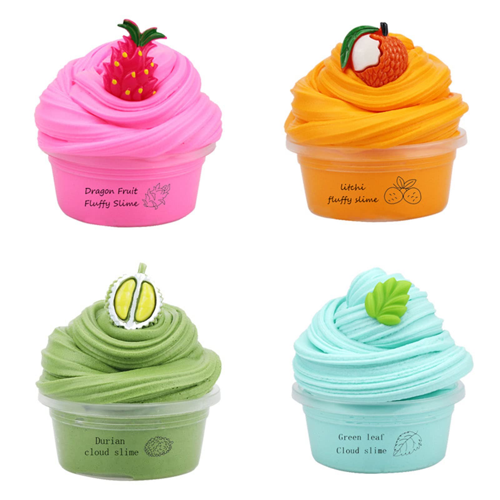 Mini Butter Slime Kit Scented Fruit Slime, Soft Non-Sticky Stress Relief Party Favor Putty Toy for Kids Teens (Green Leaves, 60ml)