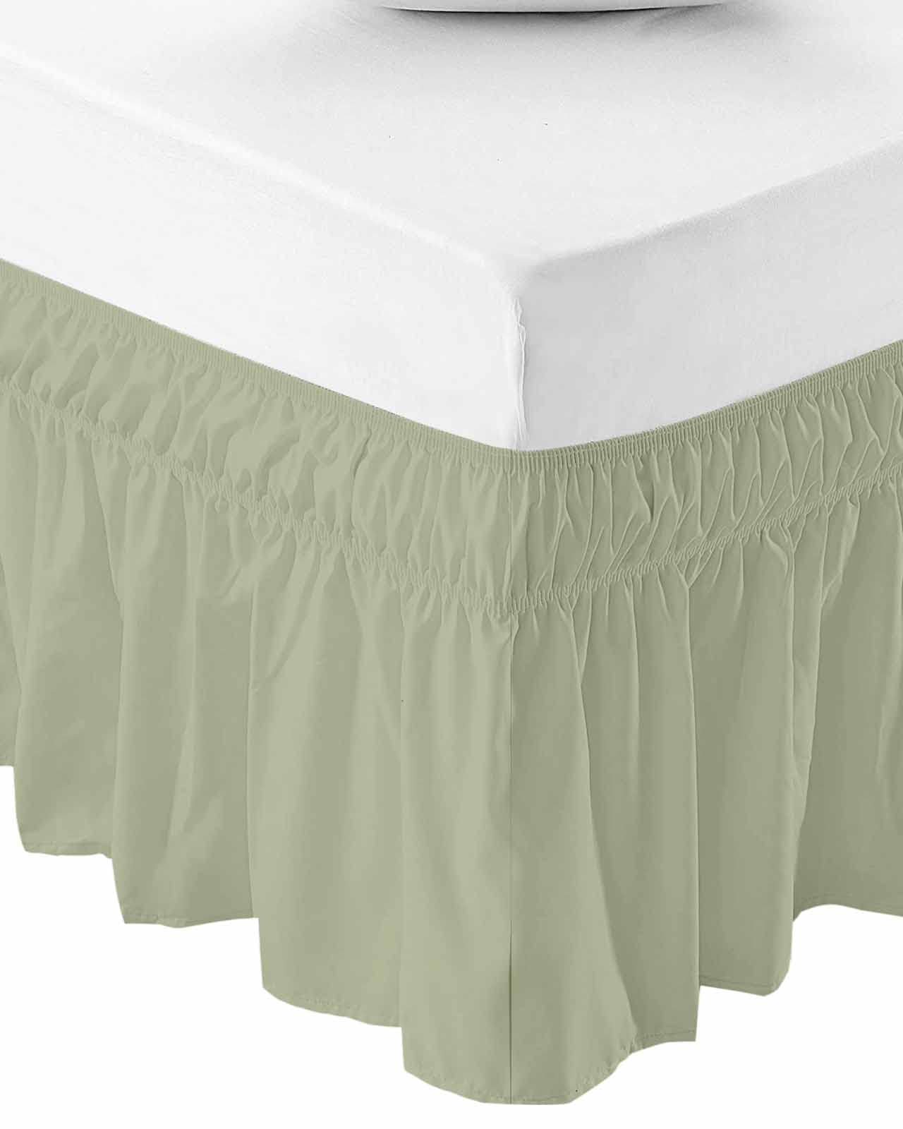 Sage Green Bed Skirt Cal King Size 16 Inch Drop, Adjustable & Elastic Wrap Around Bed Skirts Pleated Luxury Dust Ruffles for Twin Full Queen Cal King Base Bed, Abstract Modern Minimalist Soild Color