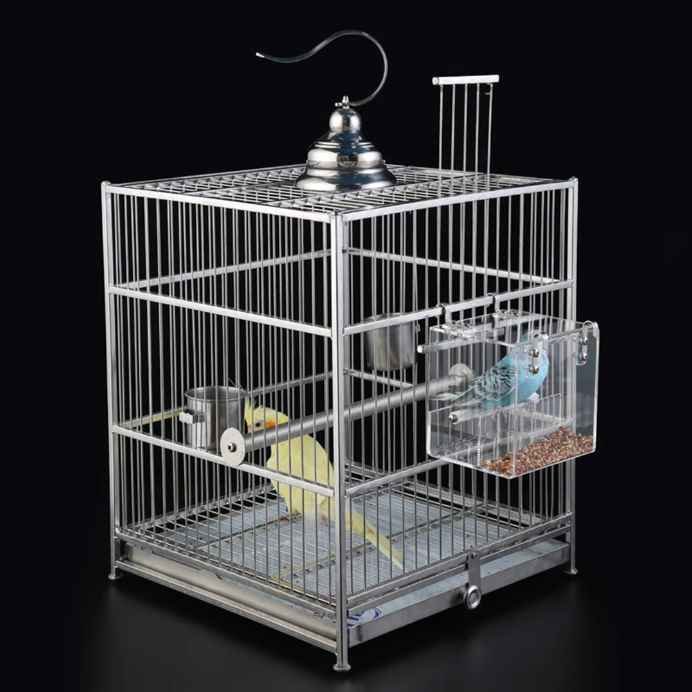 Automatic Bird Feeder No Mess Bird Cage Pet Feeder Seed Food Container for Parakeet Canary Cockatiel Parrot Finch Canary Acrylic (6.3 x 6.3 x 6.3 inch)