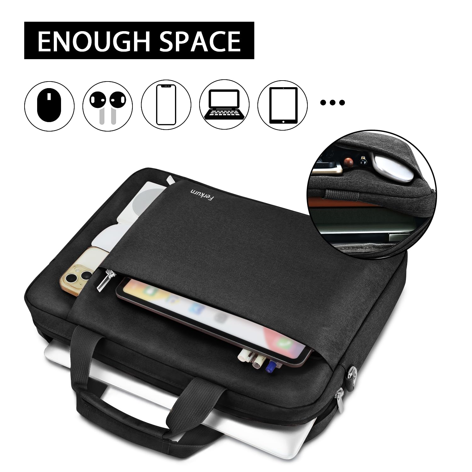Ferkurn Laptop Bag Women Men Computer Bag Compatible with HP Envy Pavilion Omen/LG Gram/MSI/Dell Inspiron XPS/Lenovo/Acer, Shoulder Strap Carrying Briefcase Messenger Bag Case, Black, 14 Inch