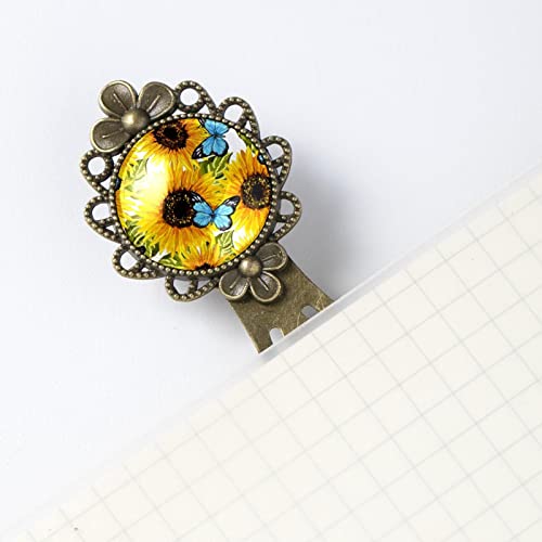 Sunflower and Butterfly Vintage Bookmark Gift Box Set for Students Teachers School Library Page Holder with Crystal Glass