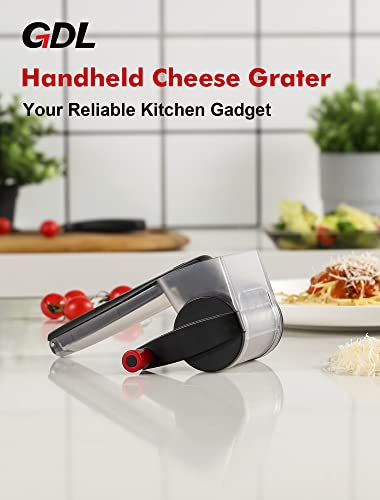 Rotary Cheese Grater, Handheld Cheese Grater for Kitchen, Dishwasher Safe Parmesan Cheese Grater with Stainless Steel Blade for Cheese, Nuts, Chocolate and More, Black