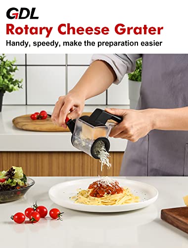 Rotary Cheese Grater, Handheld Cheese Grater for Kitchen, Dishwasher Safe Parmesan Cheese Grater with Stainless Steel Blade for Cheese, Nuts, Chocolate and More, Black