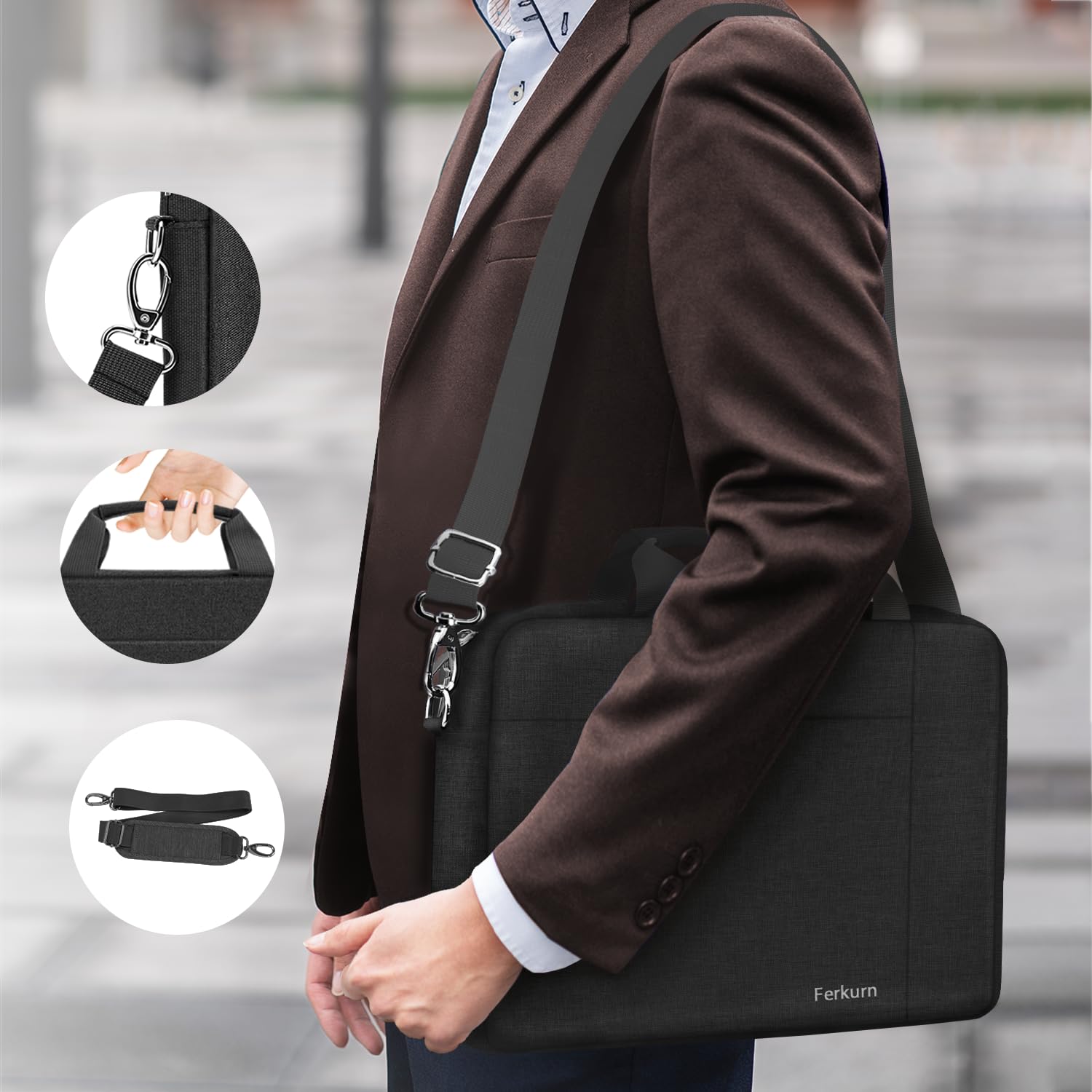 Ferkurn Laptop Bag Women Men Computer Bag Compatible with HP Envy Pavilion Omen/LG Gram/MSI/Dell Inspiron XPS/Lenovo/Acer, Shoulder Strap Carrying Briefcase Messenger Bag Case, Black, 14 Inch