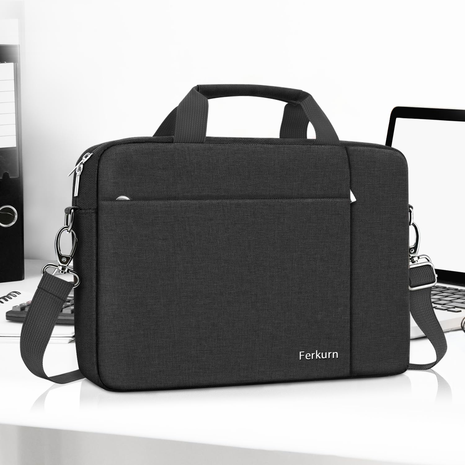 Ferkurn Laptop Bag Women Men Computer Bag Compatible with HP Envy Pavilion Omen/LG Gram/MSI/Dell Inspiron XPS/Lenovo/Acer, Shoulder Strap Carrying Briefcase Messenger Bag Case, Black, 14 Inch