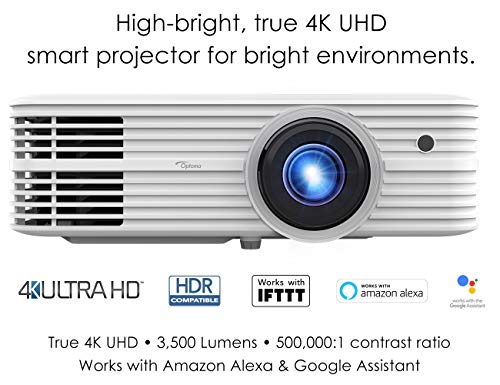 Optoma UHD52ALV Voice Assistant-Compatible DLP Projector for Lights-On Viewing, 3500 Lumen, 3840x2160
