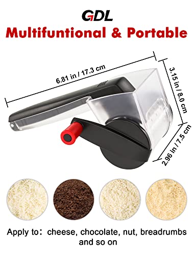 Rotary Cheese Grater, Handheld Cheese Grater for Kitchen, Dishwasher Safe Parmesan Cheese Grater with Stainless Steel Blade for Cheese, Nuts, Chocolate and More, Black
